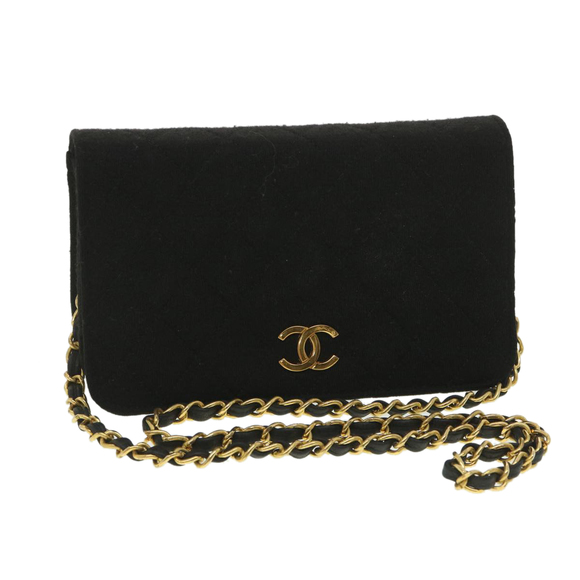 CHANEL | Bags | Chanel Chain Shoulder Bag Cotton Black Cc Auth Bs4439 ...